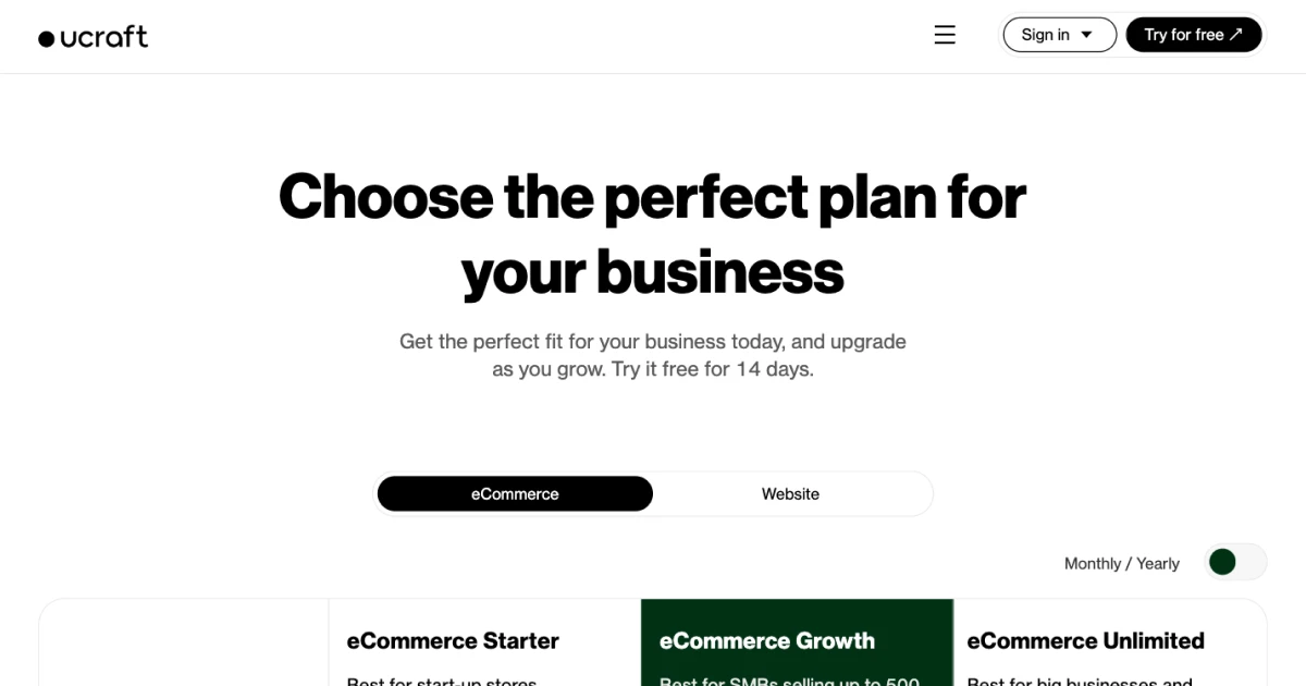 Pricing Plans | Start 14-day Free Trial | Ucraft Next